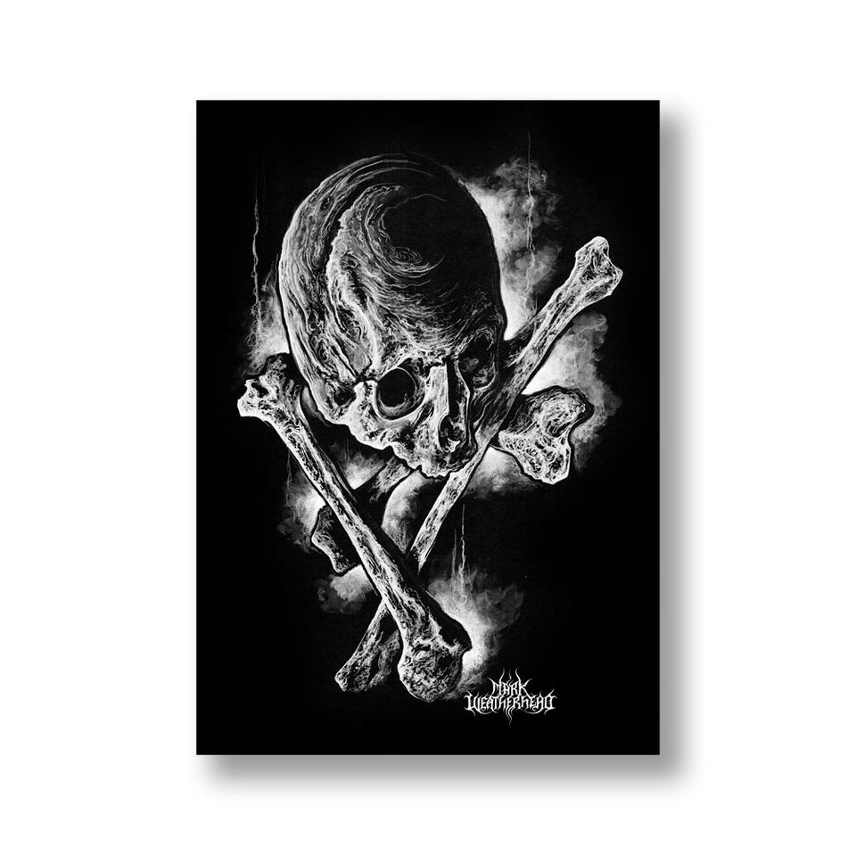Skull and Bones - A3 Gouache Print - One For Sorrow Tattoo Parlour
